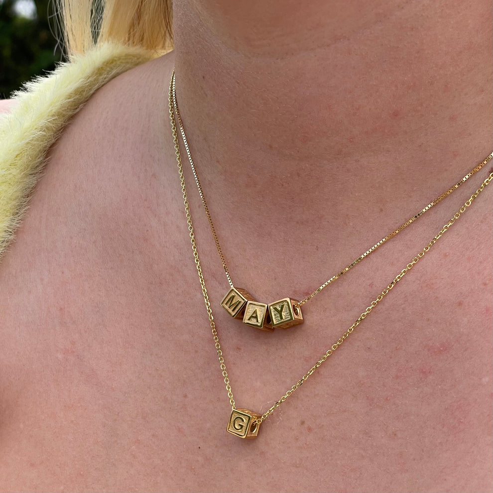 14k Initial Letter Block Charm | Solid Gold Baby Block Necklace ...